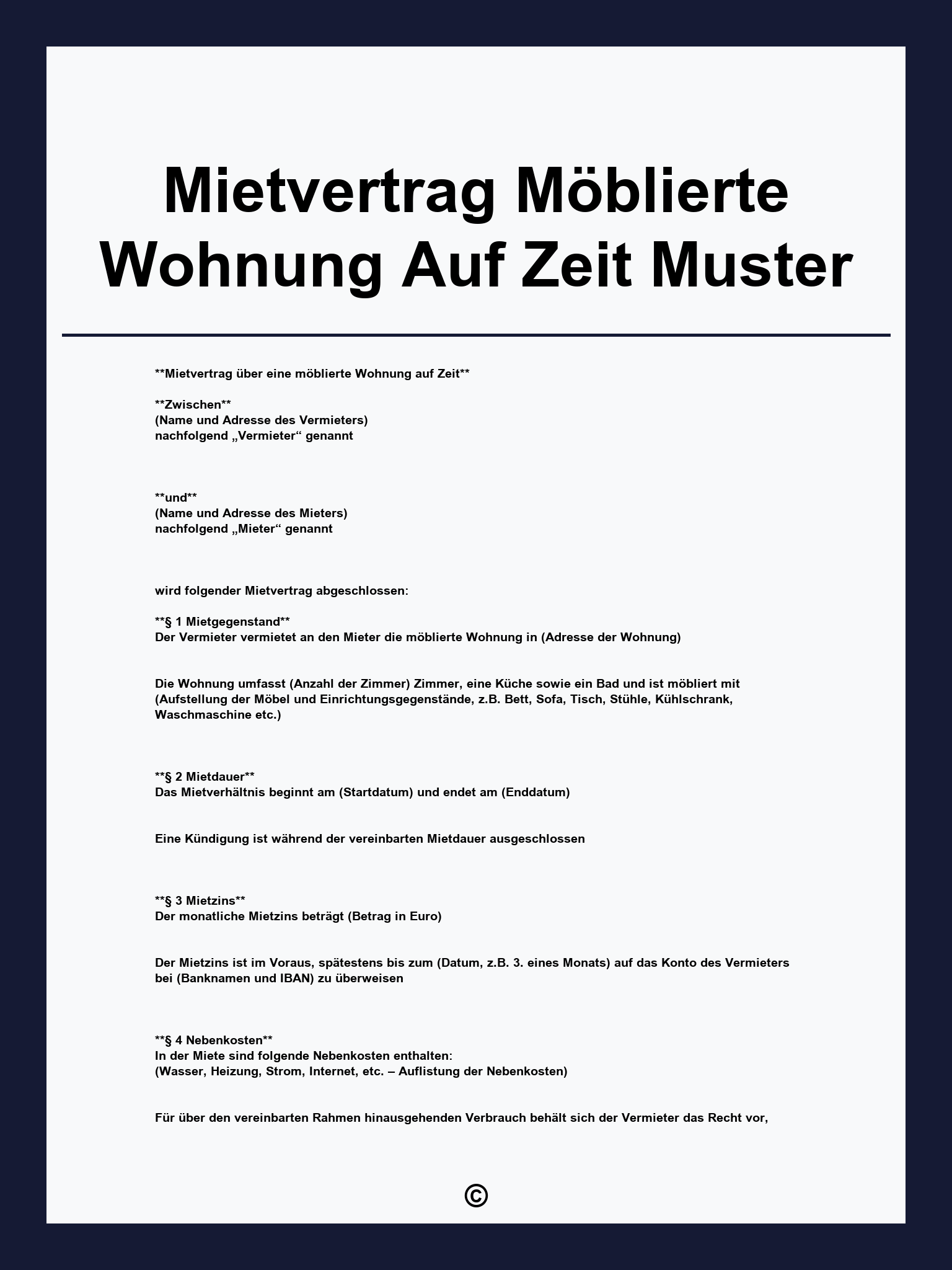 Mietvertrag Auf Zeit