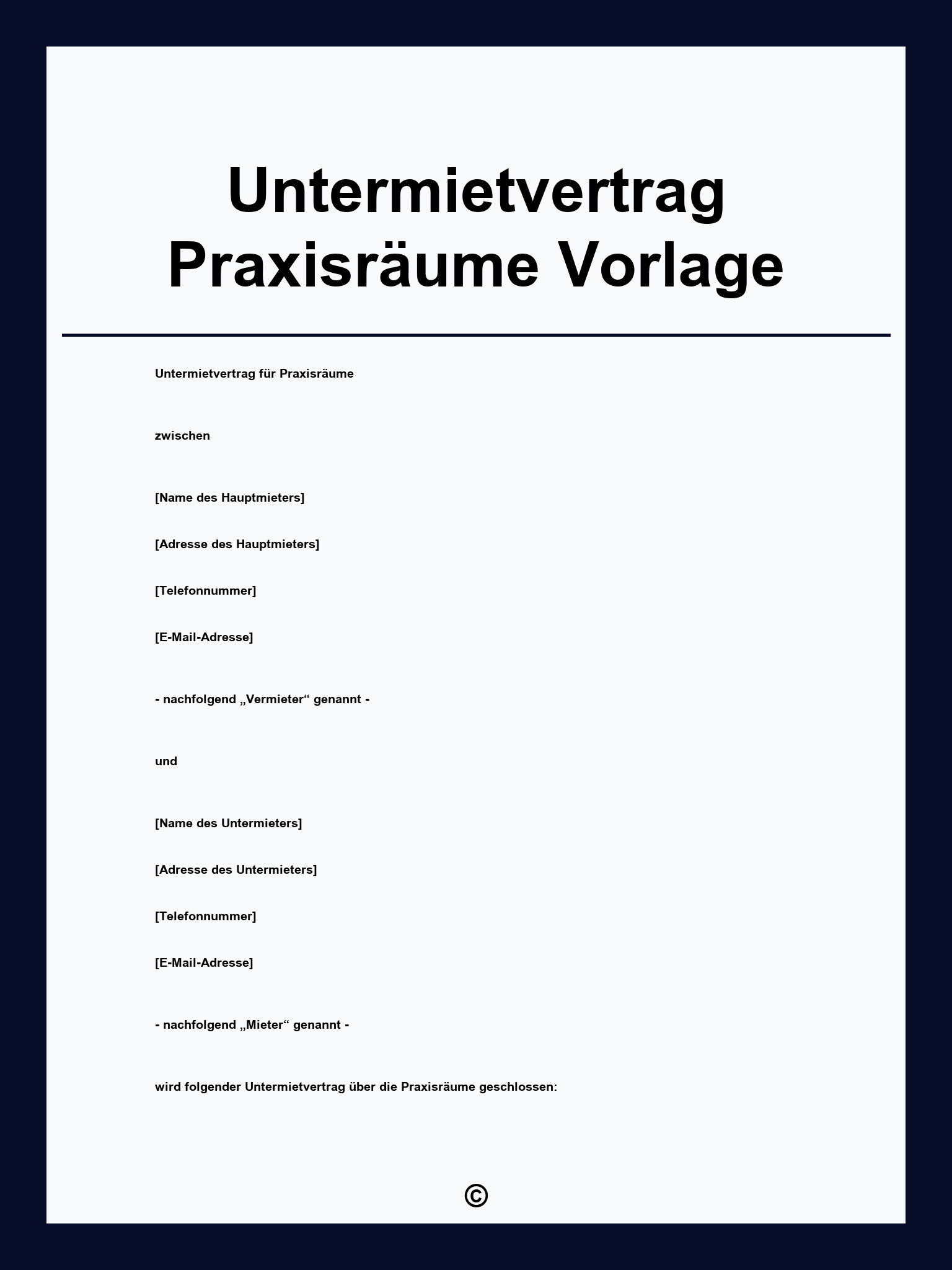 Untermietvertrag Praxisräume Vorlage